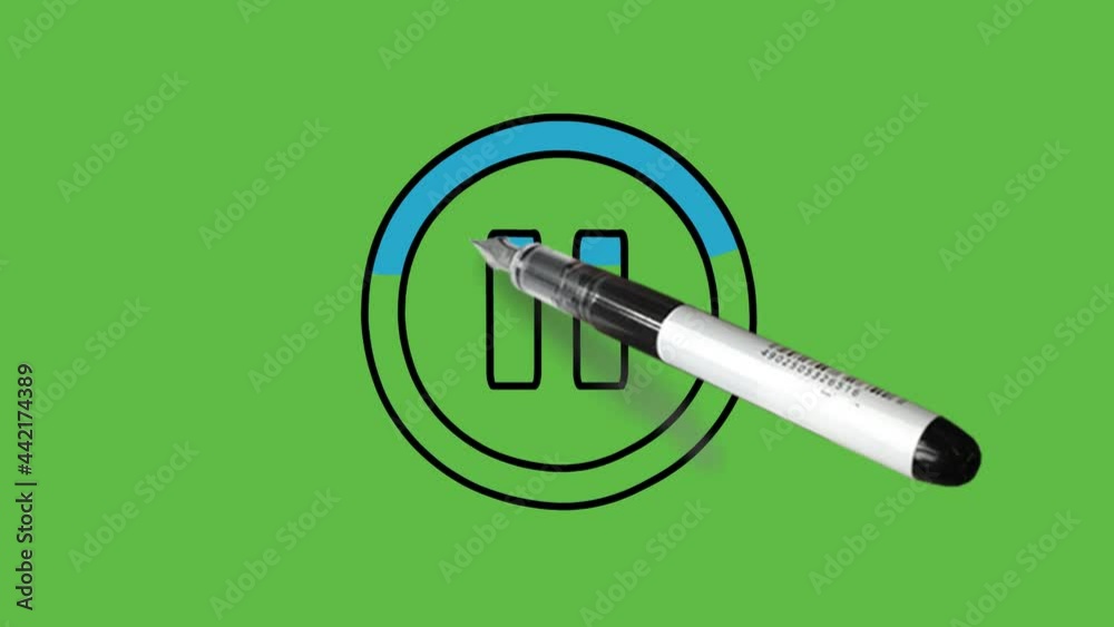 Drawing pause button in blue circle in black and blue colour ...