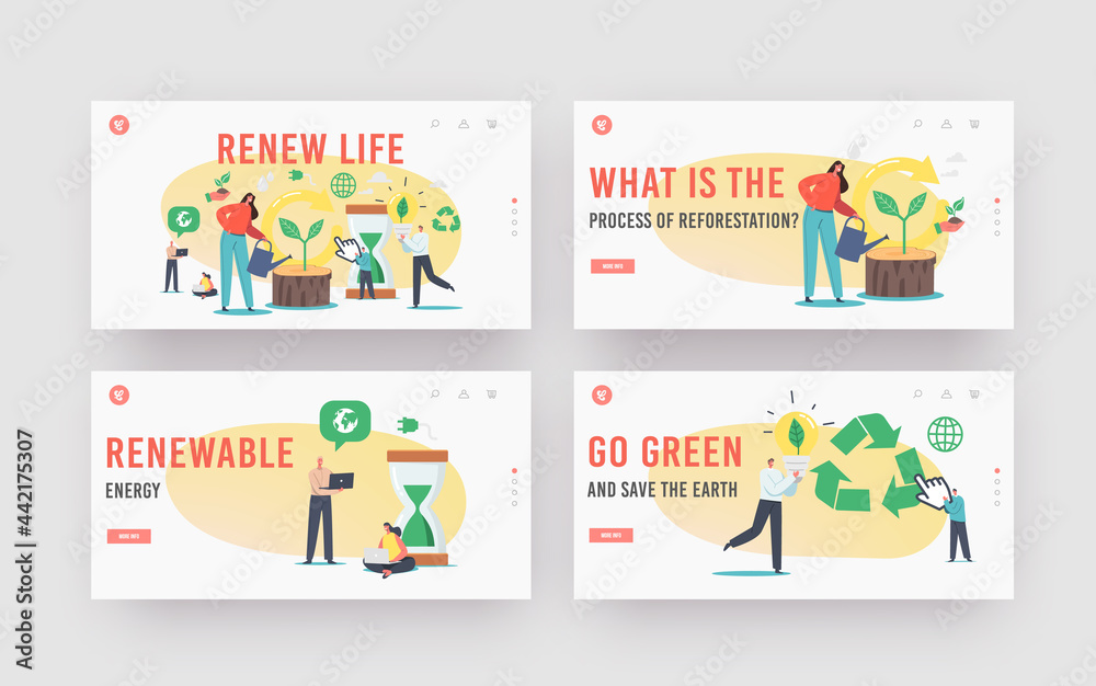 Refresh and Renew Life Landing Page Template Set. Tiny Characters ...