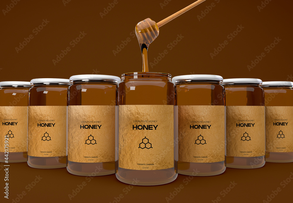 Honey Jar Set Mockup Stock Template | Adobe Stock
