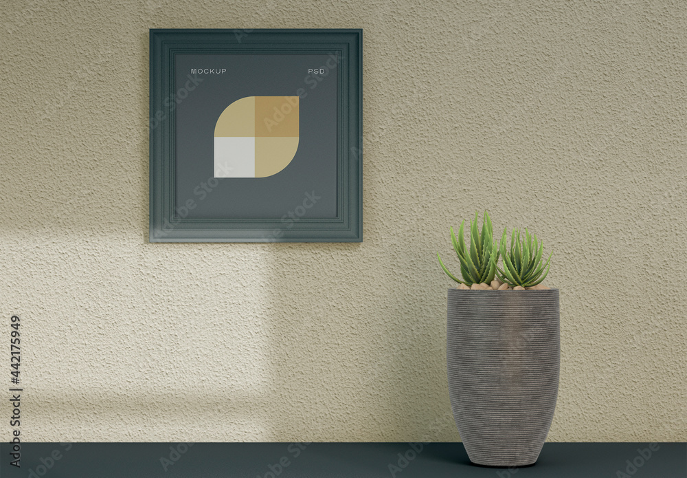Square Frame on Wall Mockup Stock Template | Adobe Stock