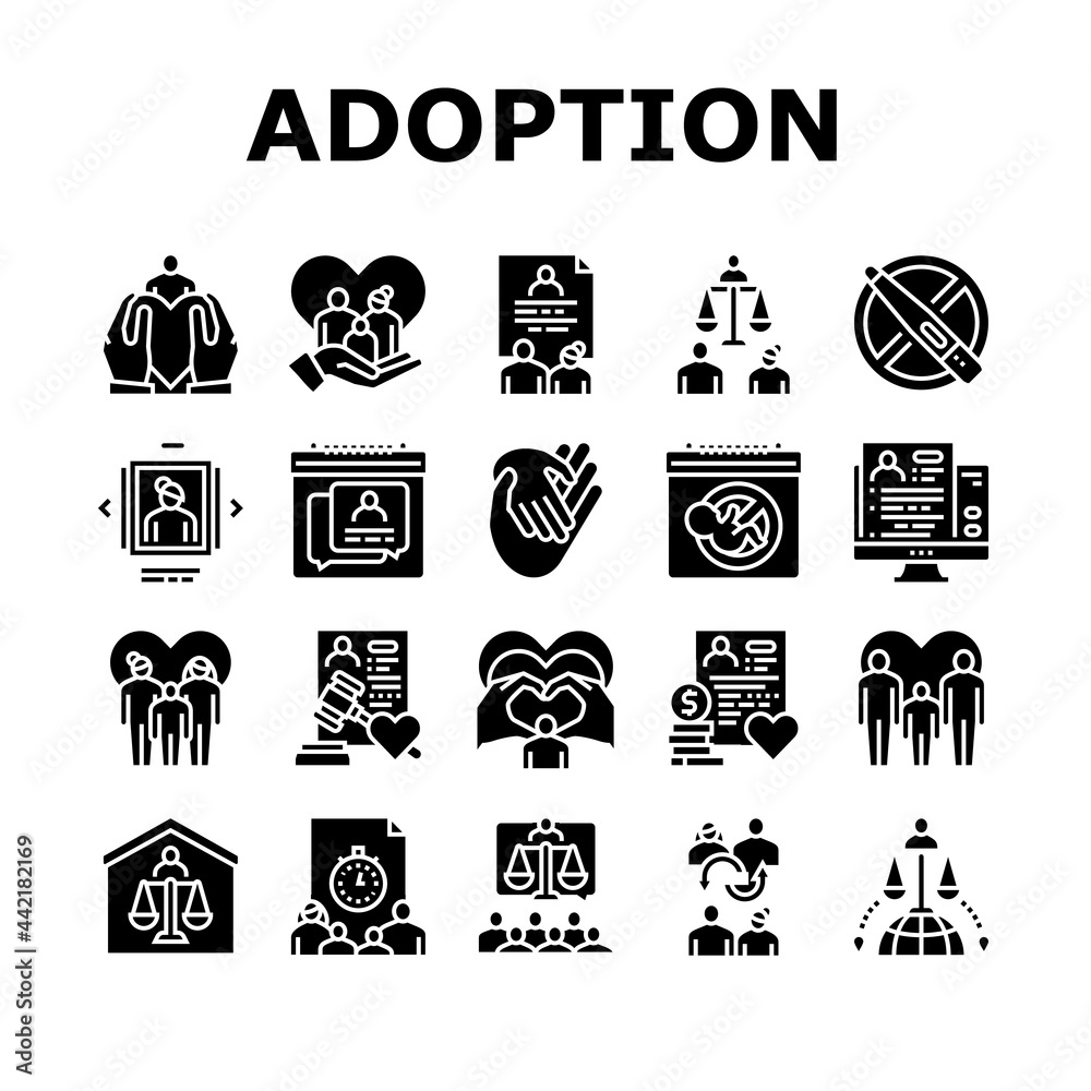 Child Adoption Care Collection Icons Set Vector. Child Adoption Cost ...