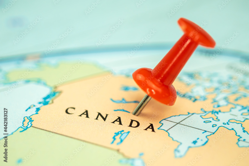 Location Canada, map with red push pin pointing close-up, North America ...