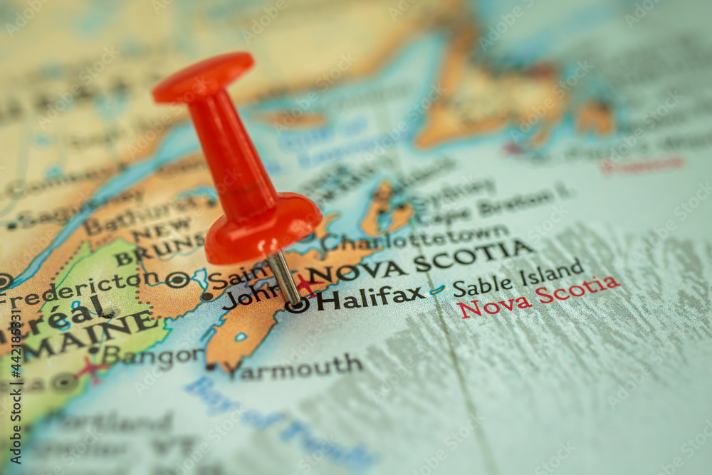 Location Halifax city in Canada, map with red push pin pointing close ...