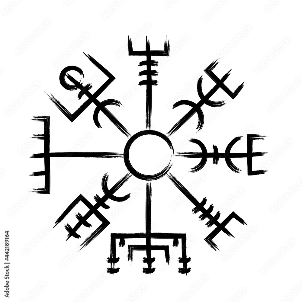 Vegvisir Viking Compass brush stroke icon. Clipart image isolated on ...