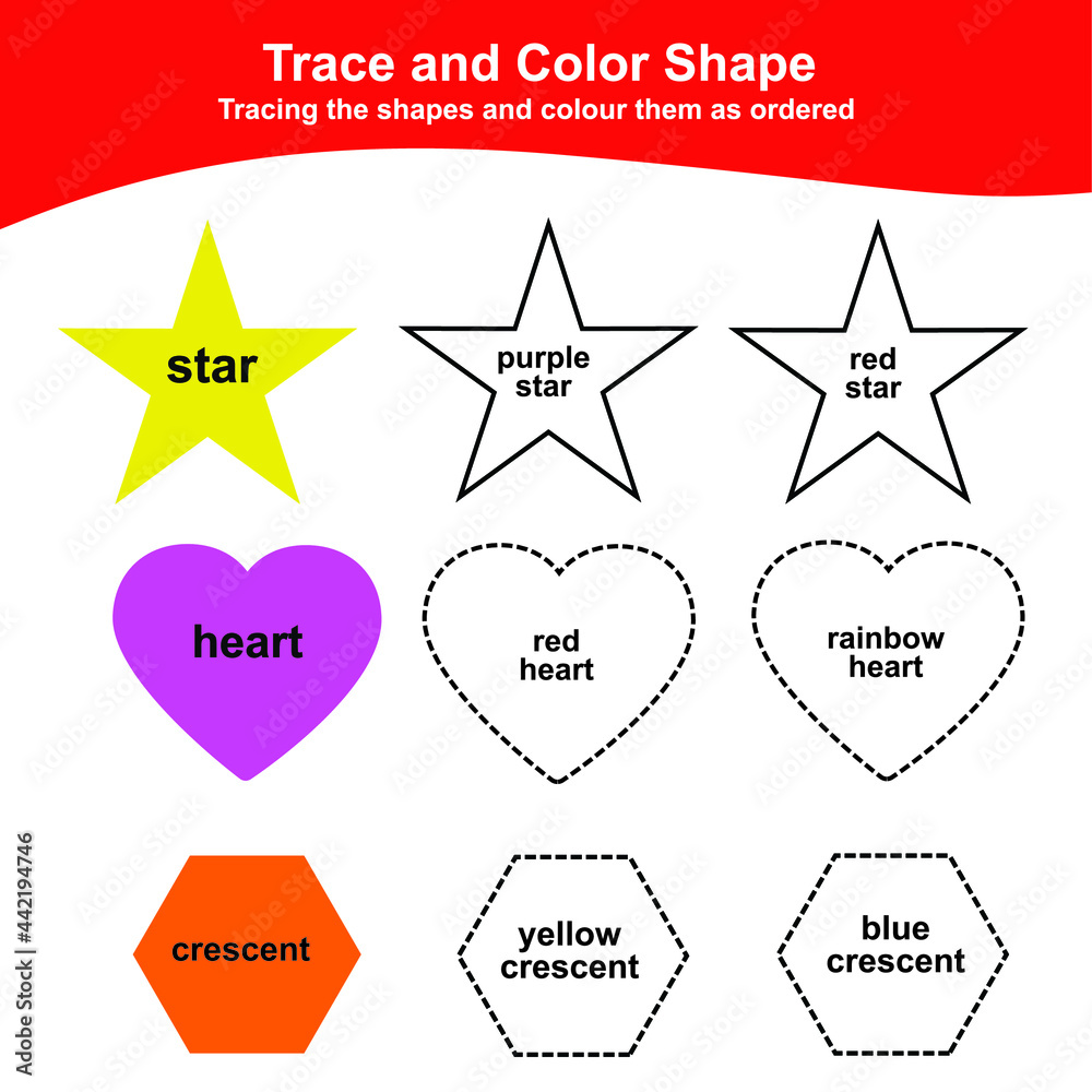 Tracing and coloring the shapes Worksheet. Educational printable math ...