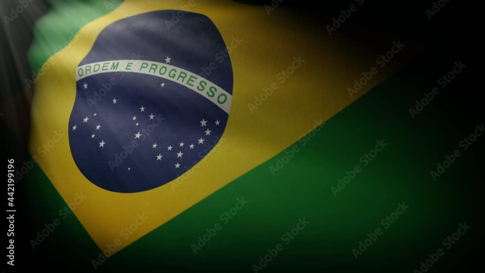 Brazil Flag Waving Reveal Angled with Light Rays. angled view of the ...