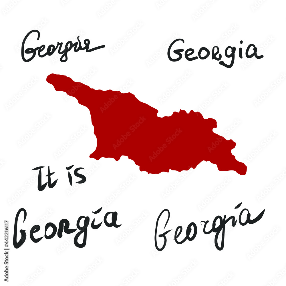 Georgia world map in red color on white background with hand drawn text ...