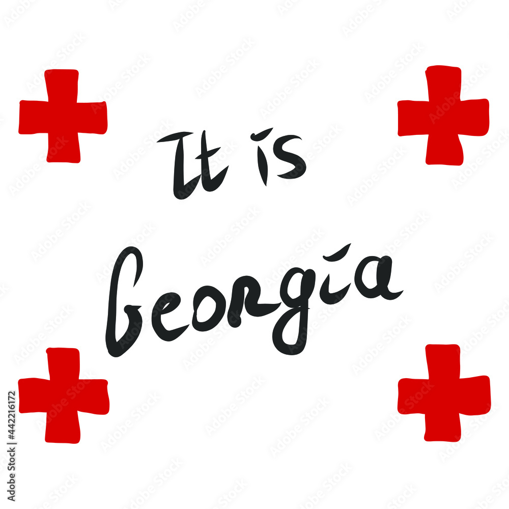 National Georgia flag with hand drawn text Georgia, official colors and ...