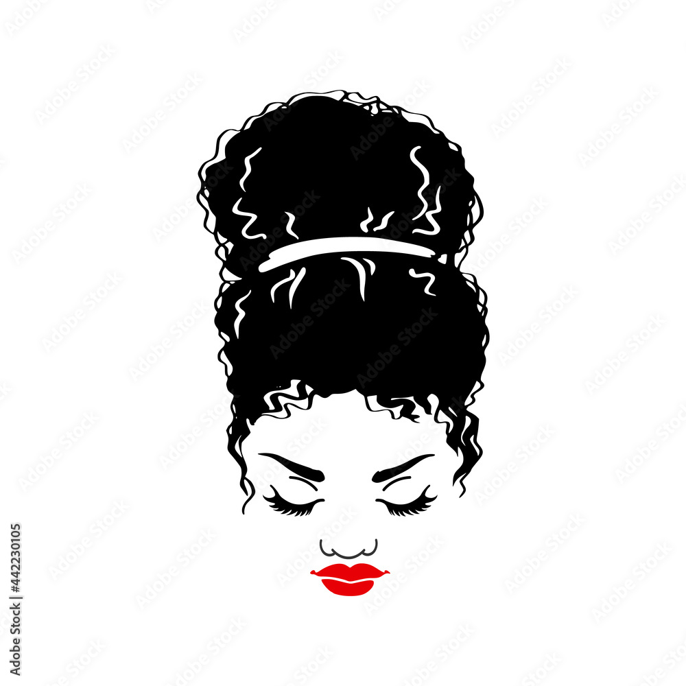 Black Woman With A Pretty Face African American Girl Messy Bun