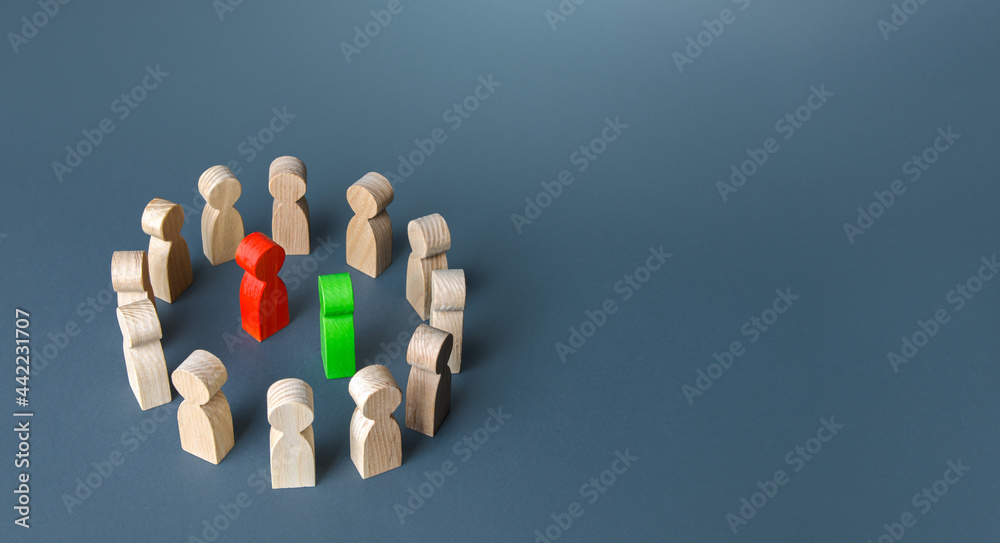 Two opposing men surrounded by spectators. Rivalry and competition ...