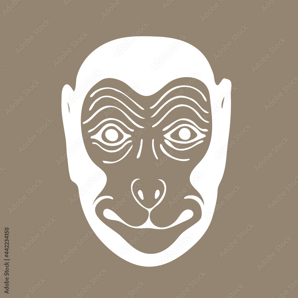 Vector image of traditional Japanese theater mask Saru, monkey on brown ...