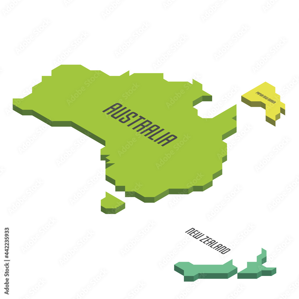 Isometric political map of Australia. Colorful land with country name ...