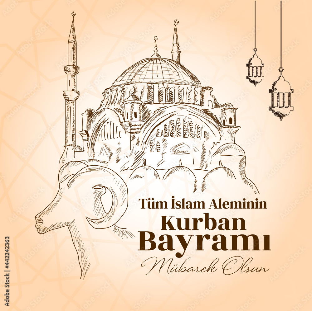 happy eid al-adha. Turkish: kurban bayraminiz mubarek olsun Stock ...