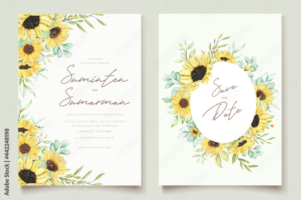 watercolor sunflower wedding card set Stock Vector | Adobe Stock