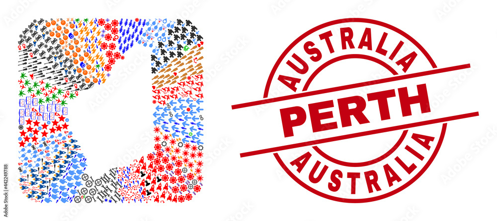 Vector mosaic Western Australia map of different pictograms and ...