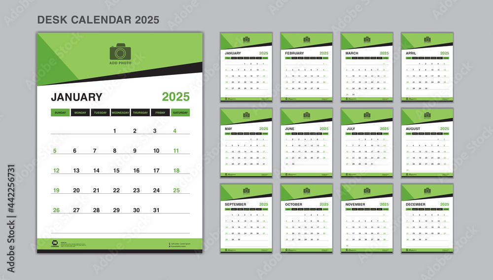 Planner design, Set Desk Calendar 2025 template Vector, wall calendar ...