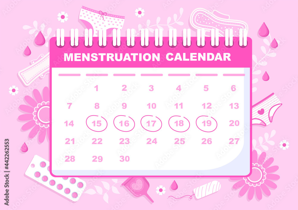 Menstruation Period Calendar Women To Check Date Cycle. Illustration of ...