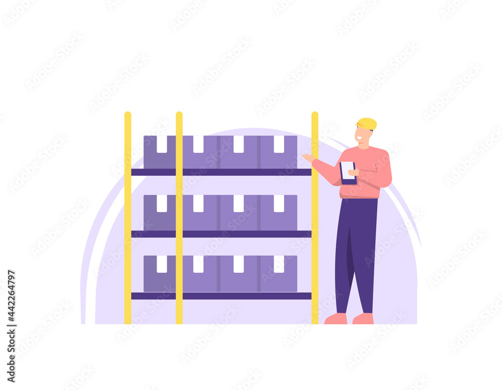 concept of stock take staff, warehouse admin, goods supervisor ...