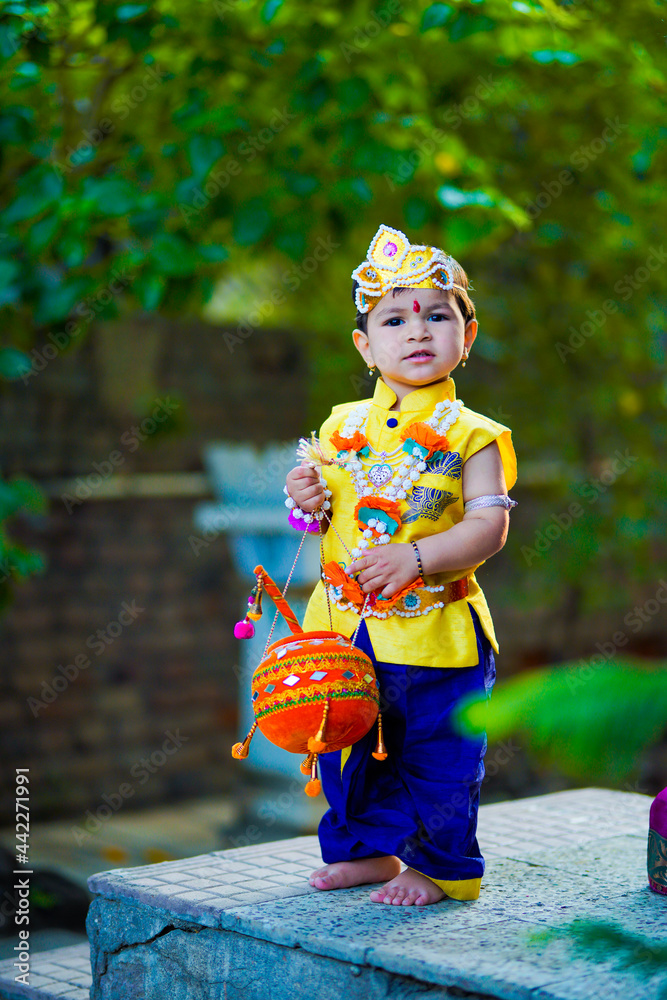 happy Janmashtami Greeting Card showing Little Indian boy posing as ...