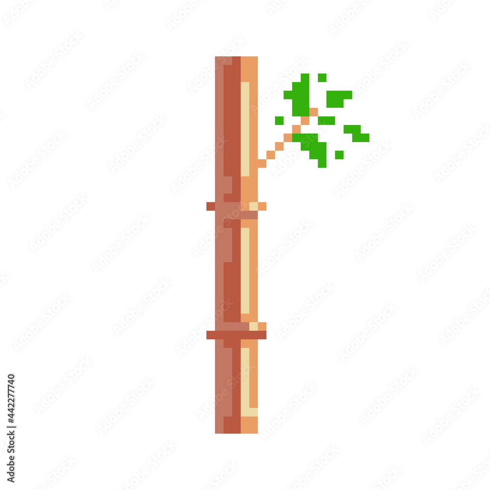 Bamboo stem. Pixel art icon. 8-bit sprite. Sticker design. Isolated ...