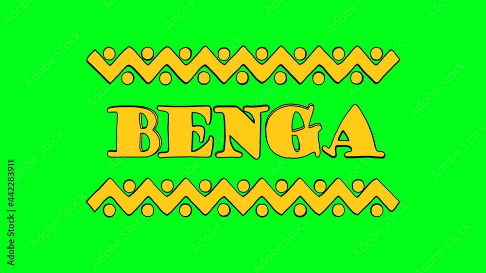 Benga African music style. 4K color video. Animation text on green ...
