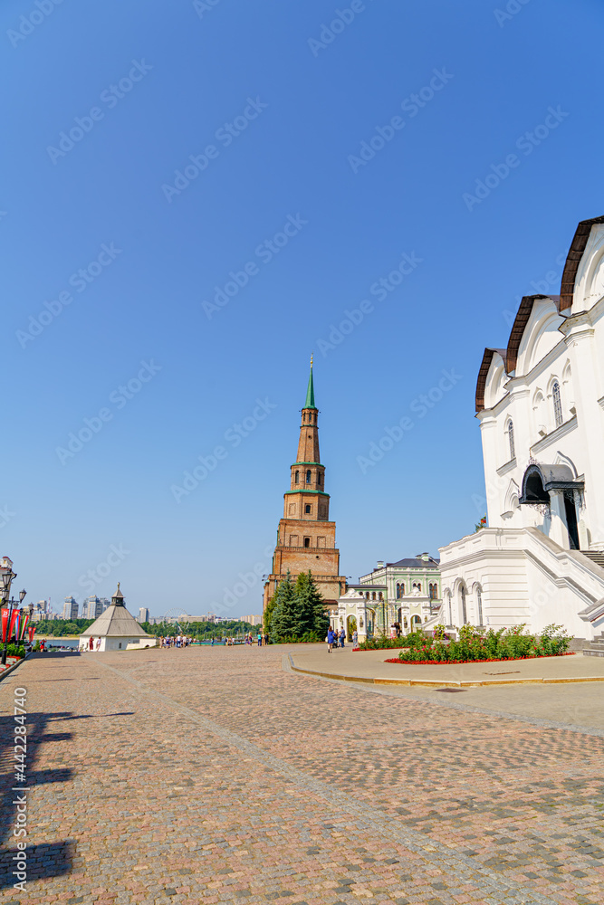 Kazan, Russia. Syuyumbike tower on the territory of the Kazan Kremlin ...