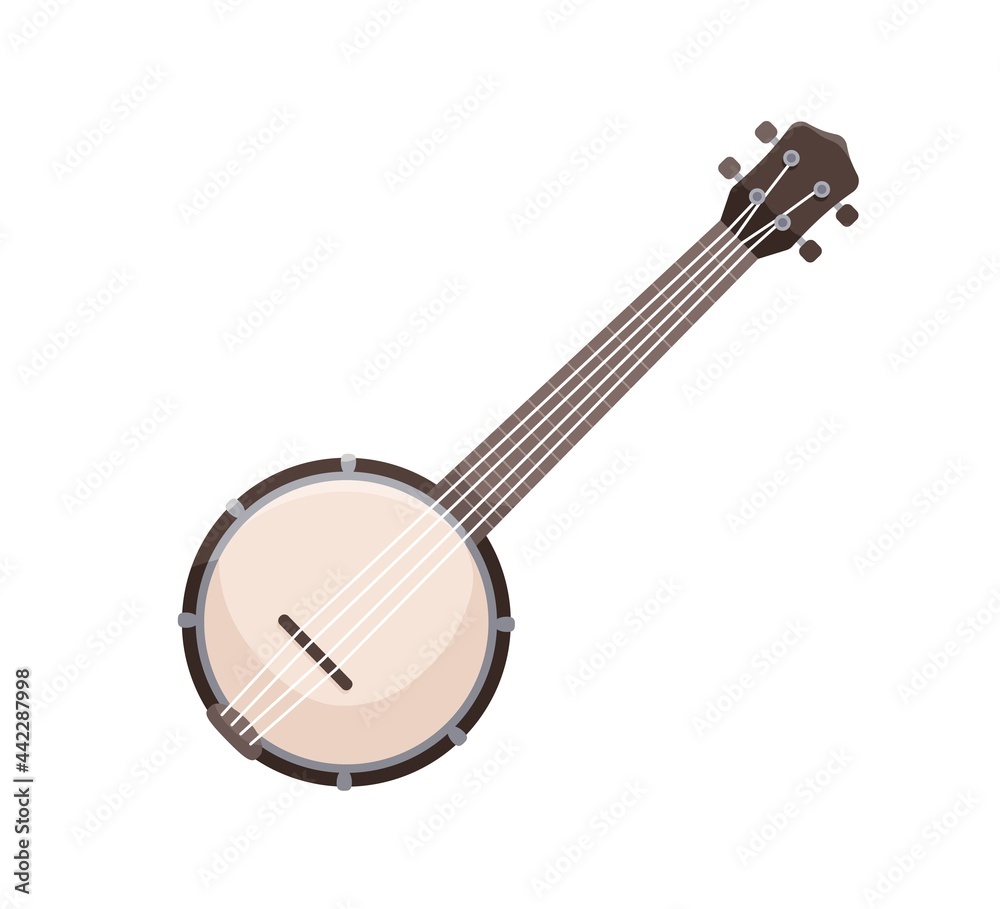 Banjo, stringed acoustic wooden banjo with fretboard. African-American ...