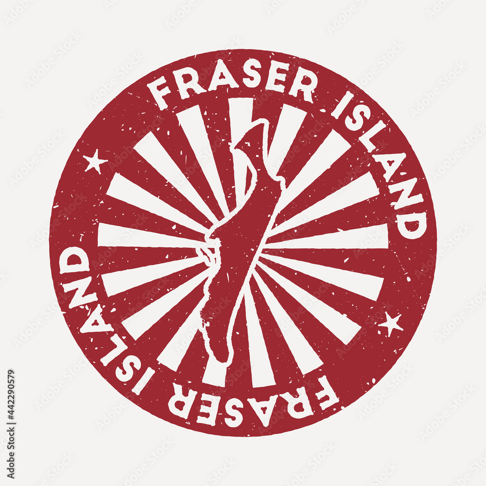 Fraser Island stamp. Travel red rubber stamp with the map of island ...