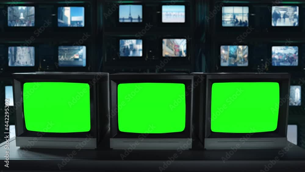 CCTV Security Cameras Green Screen Multiple Monitors. Multiple monitors ...