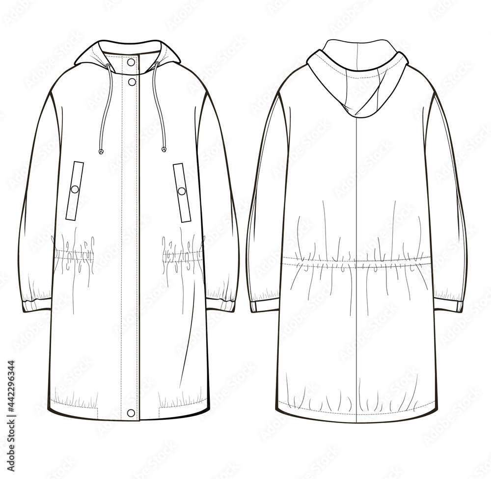 Technical sketch parka oversize unisex Stock Illustration | Adobe Stock
