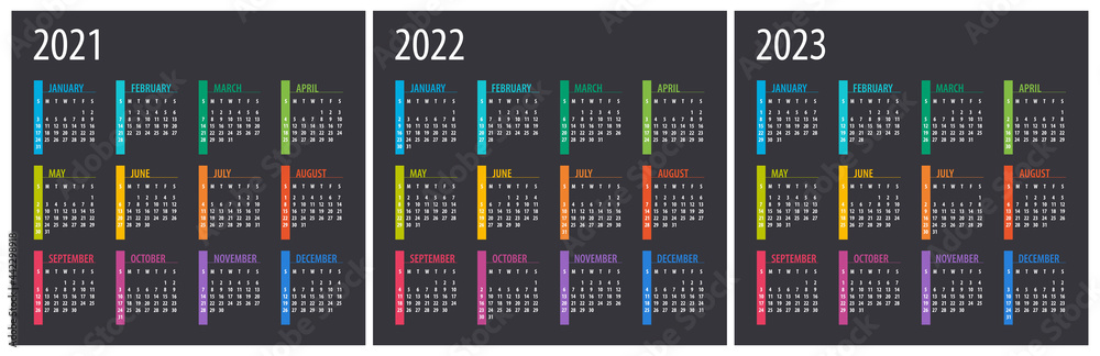 2021, 2022, 2023 Calendar - illustration. Template. Mock up 素材庫向量圖 ...