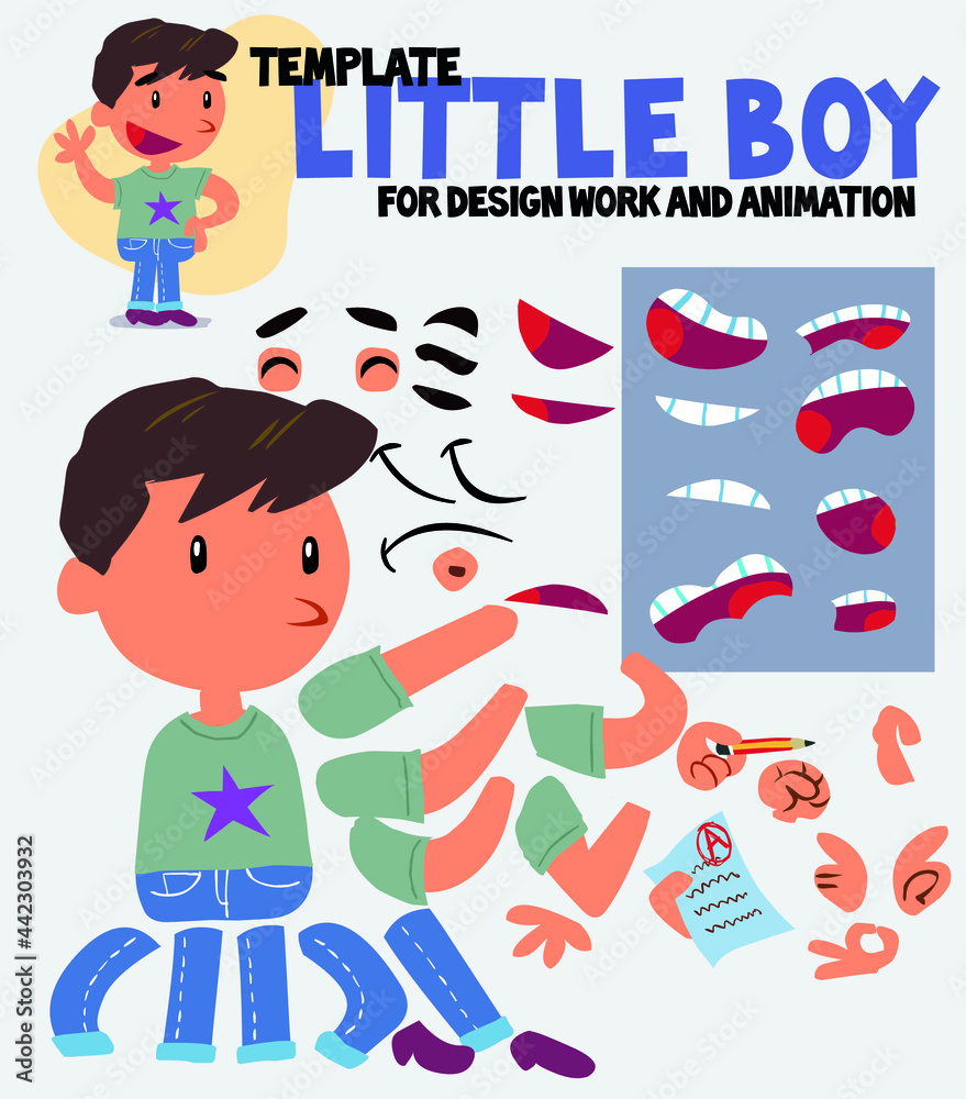 Cartoon character little boy in smart casual style. Expressions and ...