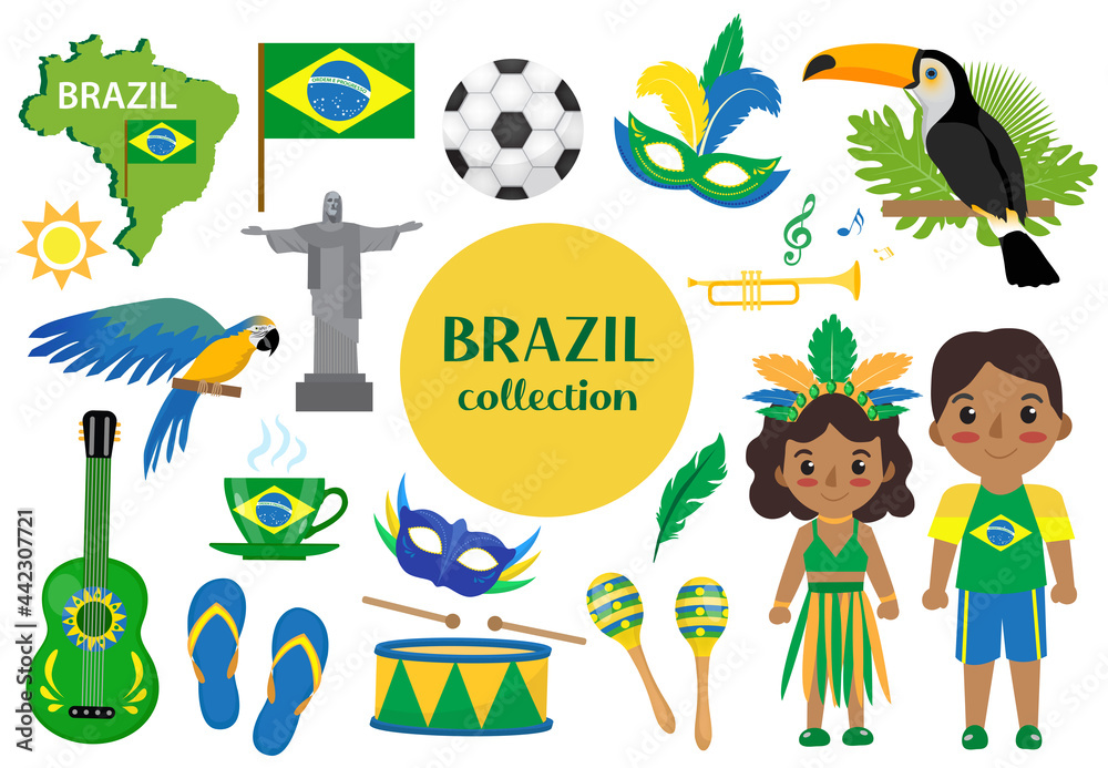 Brazilian carnival set clip art. Brazil country travel tourism ...