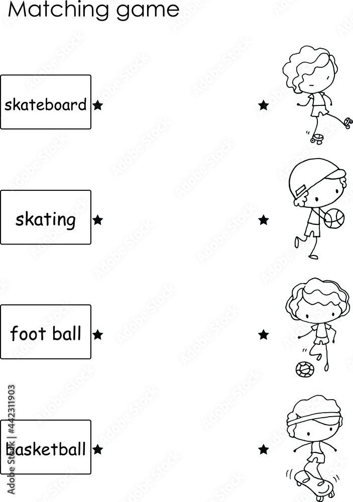 vector cartoon kids pre school matching Nouns and pictures activity ...