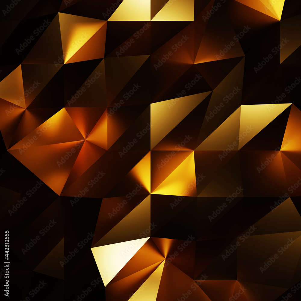 Gold polygon background 3d rendering, 3d illustration. Abstract triangle background. Gold ...