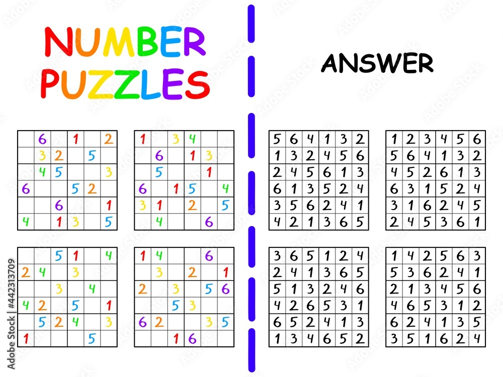 Number puzzles childish set colorful vector illustration. Educational ...
