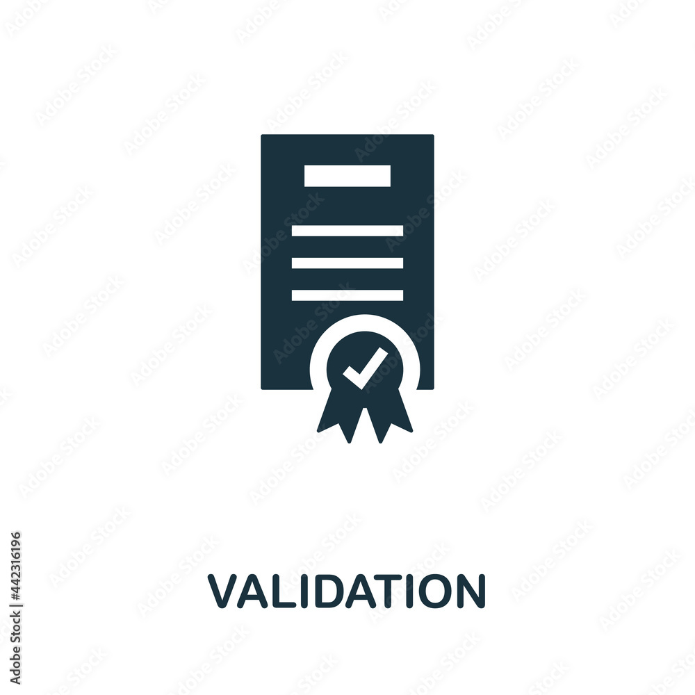 Validation icon. Simple creative element. Filled monochrome Validation ...