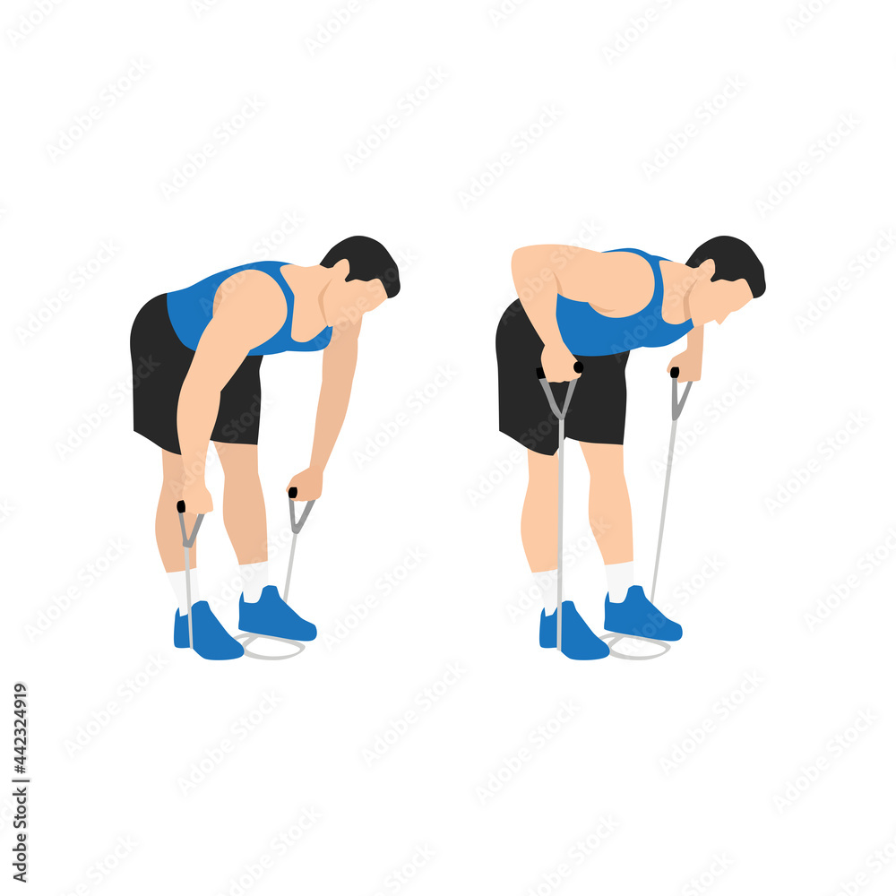 Man doing Resistance band bent over rows exercise. Flat vector ...