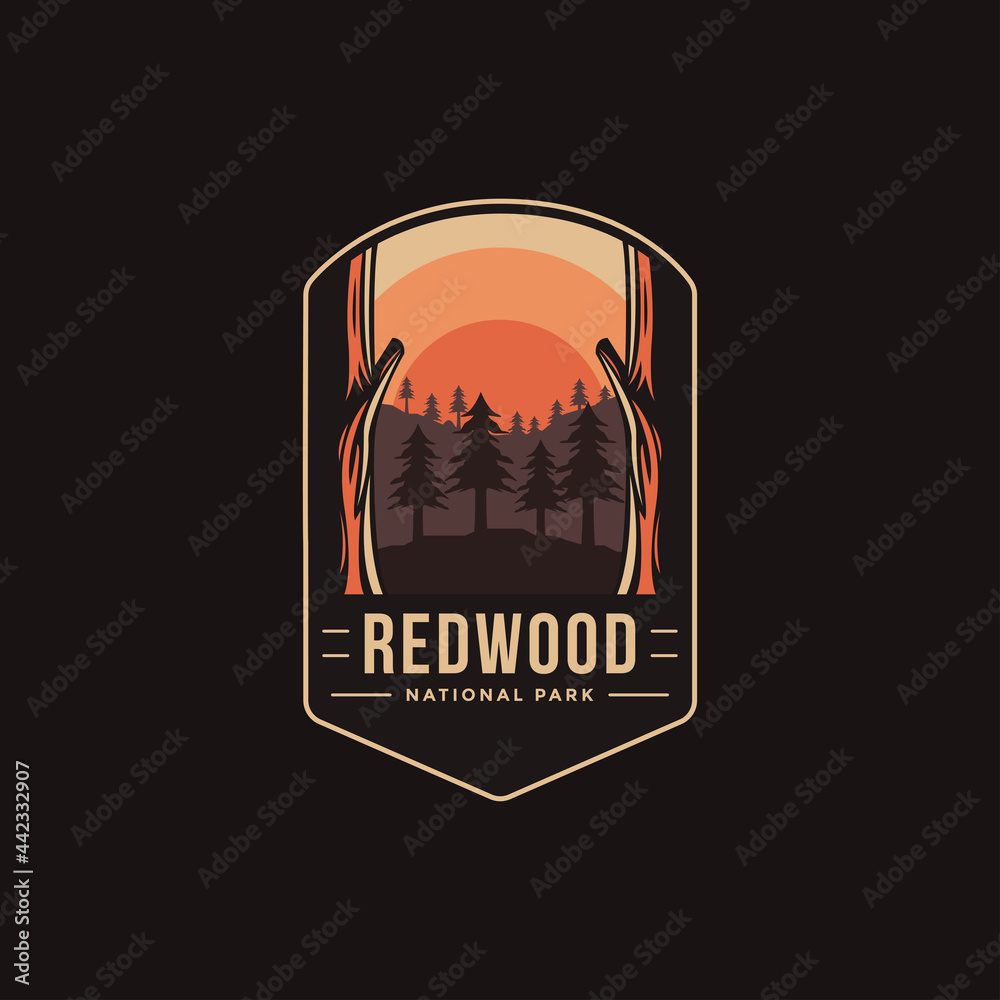 Emblem sticker patch logo illustration of Redwood National Park on dark ...