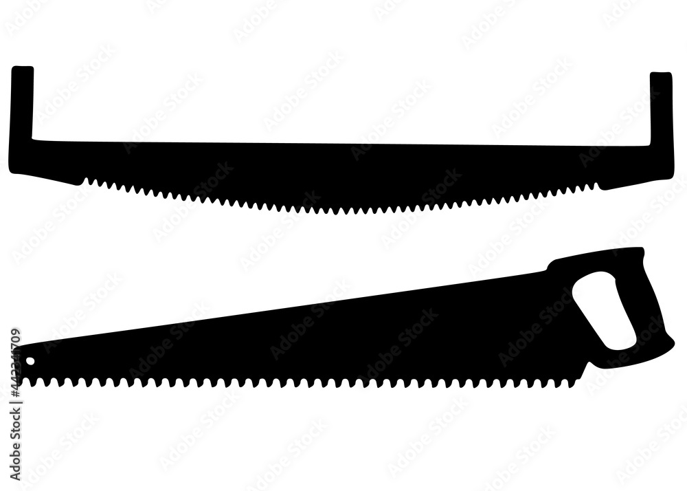 Hand saw and large double saw. Vector image. Stock Vector | Adobe Stock