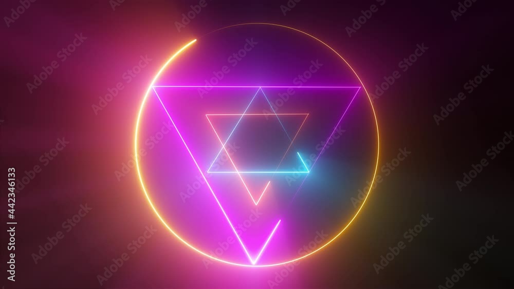 Esoteric 3d render triangle with glowing lines and star david. Occult ...