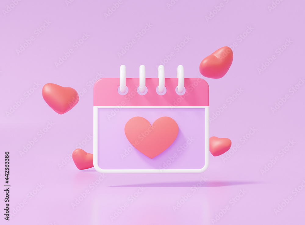 Calendar heart icon symbol marked big day appointment. minimal cartoon ...