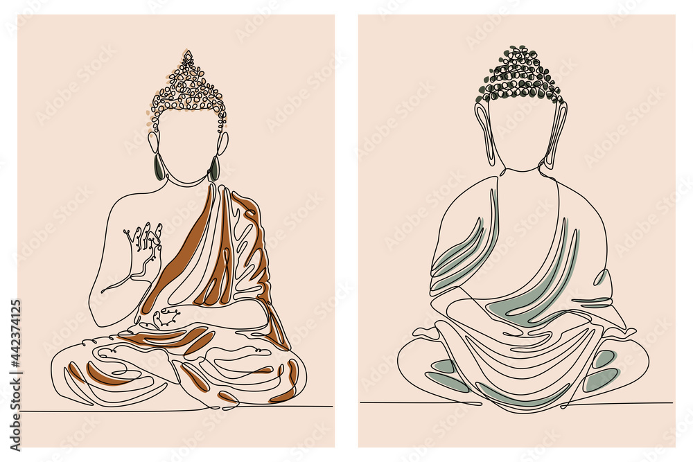 Continuous line drawing of Buddha statue drawn in abstract form concept ...