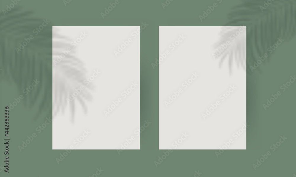 Plant shadow poster mockup. A4 paper vertical blank page leaf overlay ...