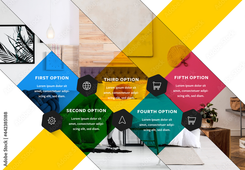 Five Option Infographic Layout with Photo Placeholders Stock Template ...