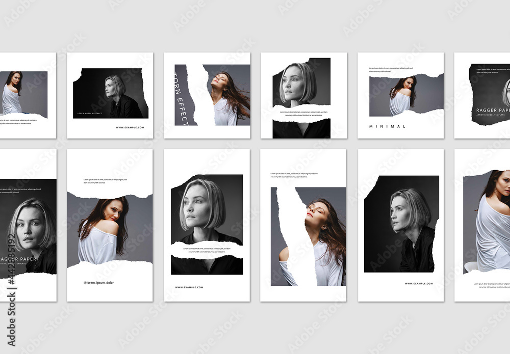 Minimal Social Post Layouts with Torn Paper Effect Stock Template ...