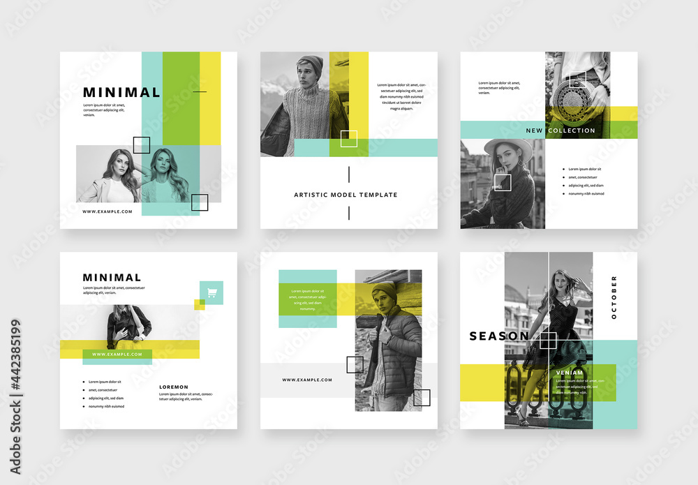 Trendy Social Square Layouts with Yellow Accent Stock Template | Adobe ...