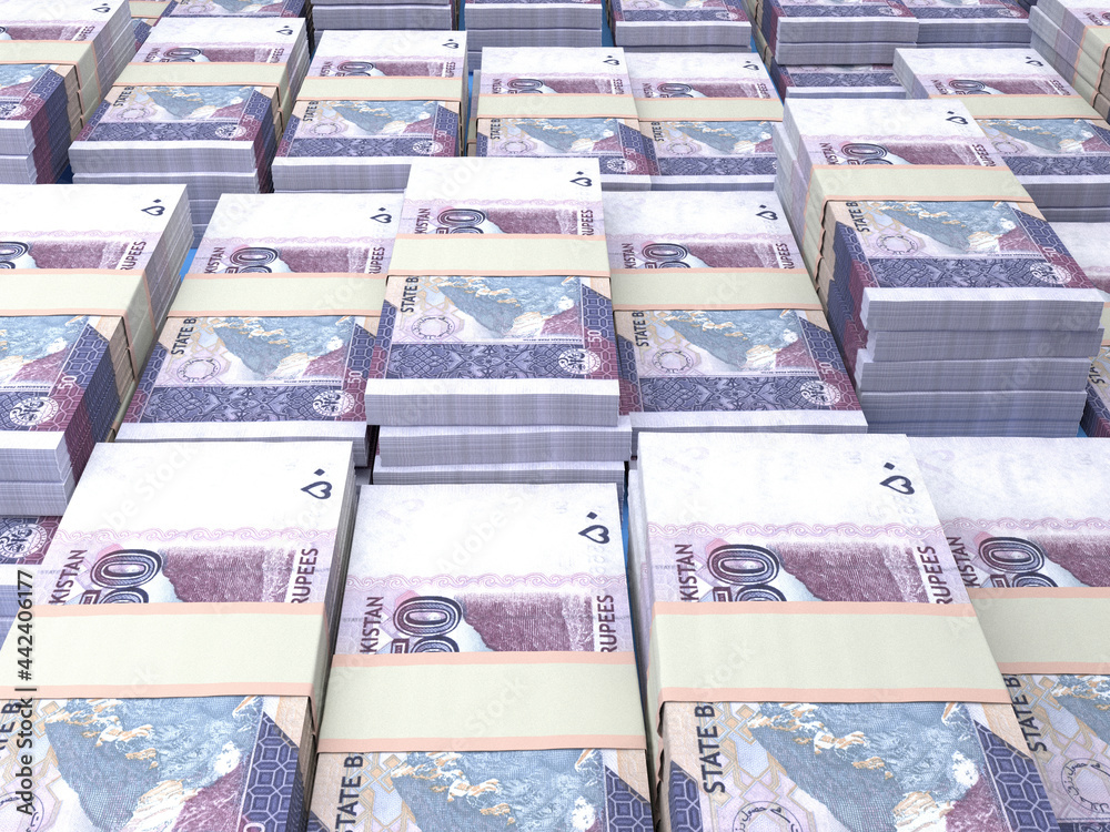 Pakistani money. Pakistani rupee banknotes. 50 PKR rupees bills. Stock ...