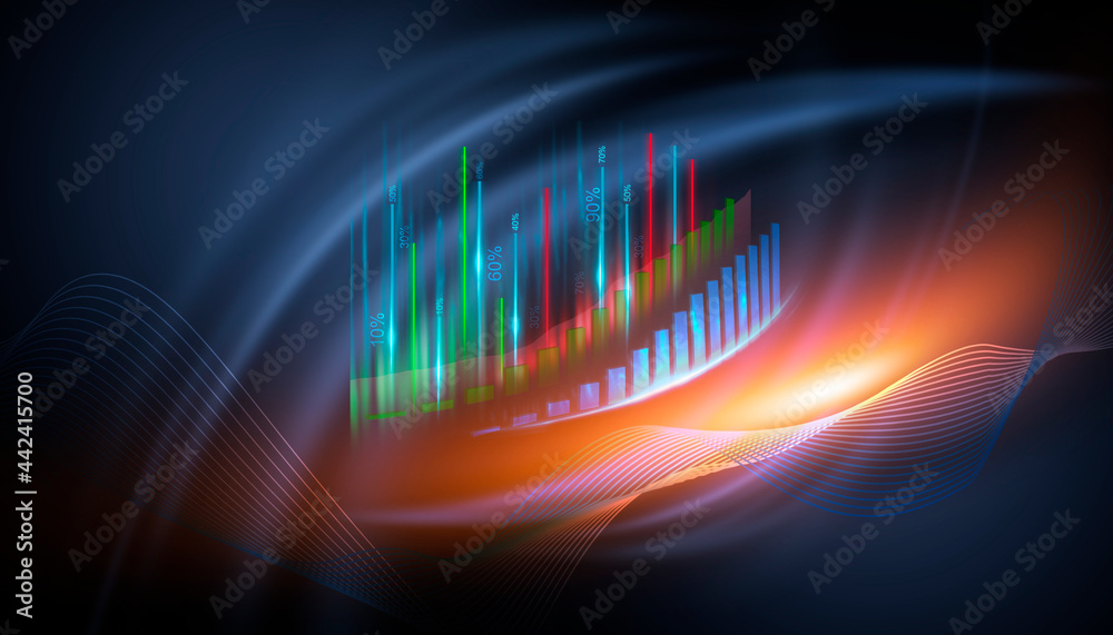 Business neon background, gravity growth. Global analysis framework ...