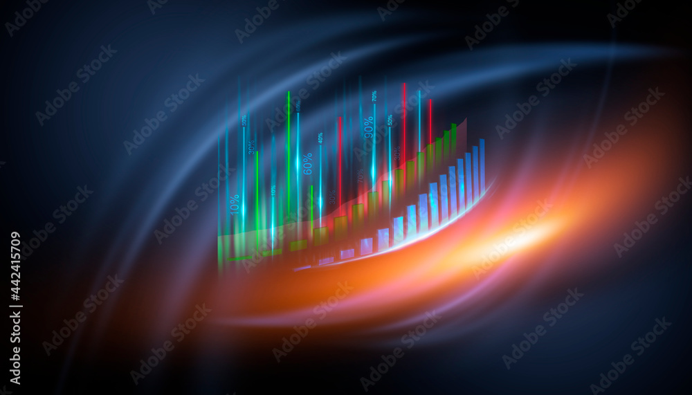 Business neon background, gravity growth. Global analysis framework ...